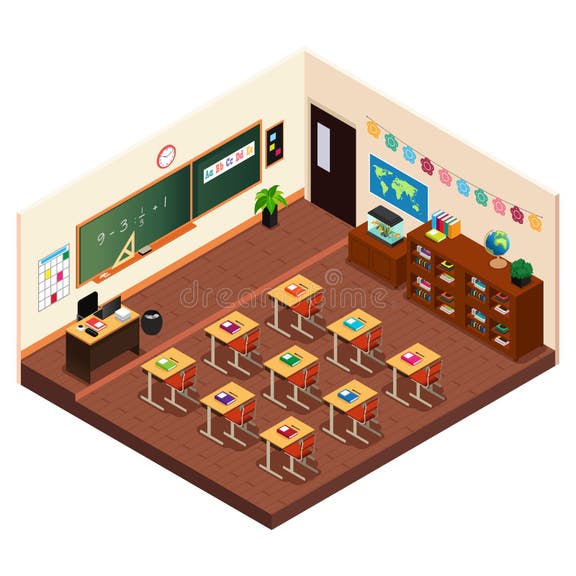 Isometric of a Elementary School Classroom Stock Vector - Illustration ...