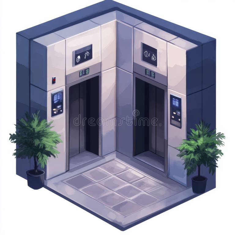 Isometric Elevator with Entrance and Door, 3d Vector Illustration ...