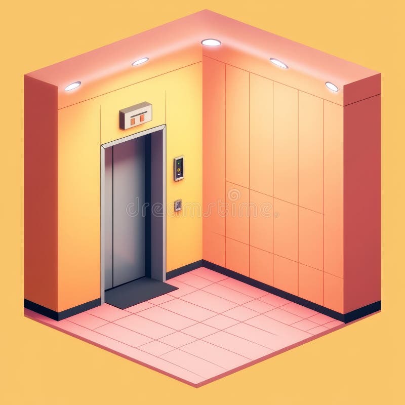 Isometric Elevator Interior with Open Door. Vector 3d Illustration ...