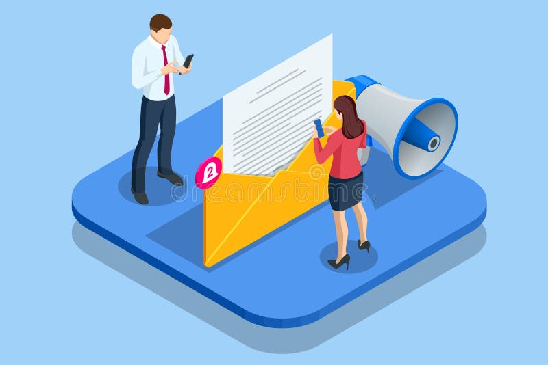 Isometric Email Notification Concept. Message Online Chat Social Text ...