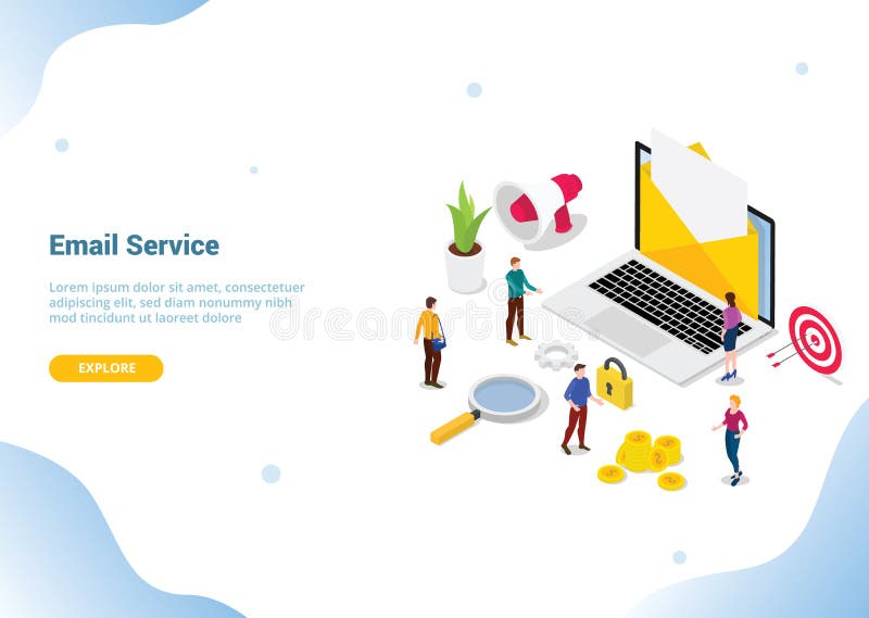 Isometric Email Service or Services Concept for Web or Website Template ...