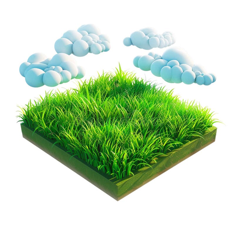 Isometric Empty Grass Field with Sky and Clouds Stock Photo - Image of ...