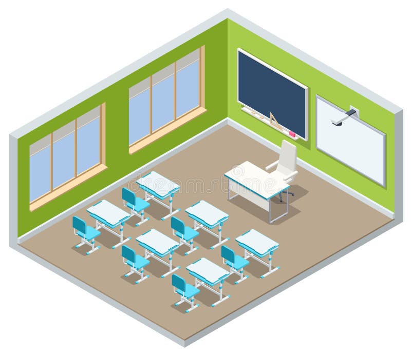 Isometric Empty School Classroom. Education. Classroom Design with ...