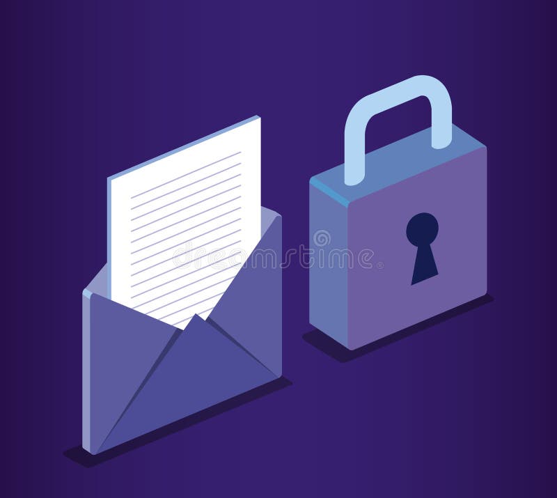 Isometric Envelope and Padlock Cyber Security Stock Vector ...