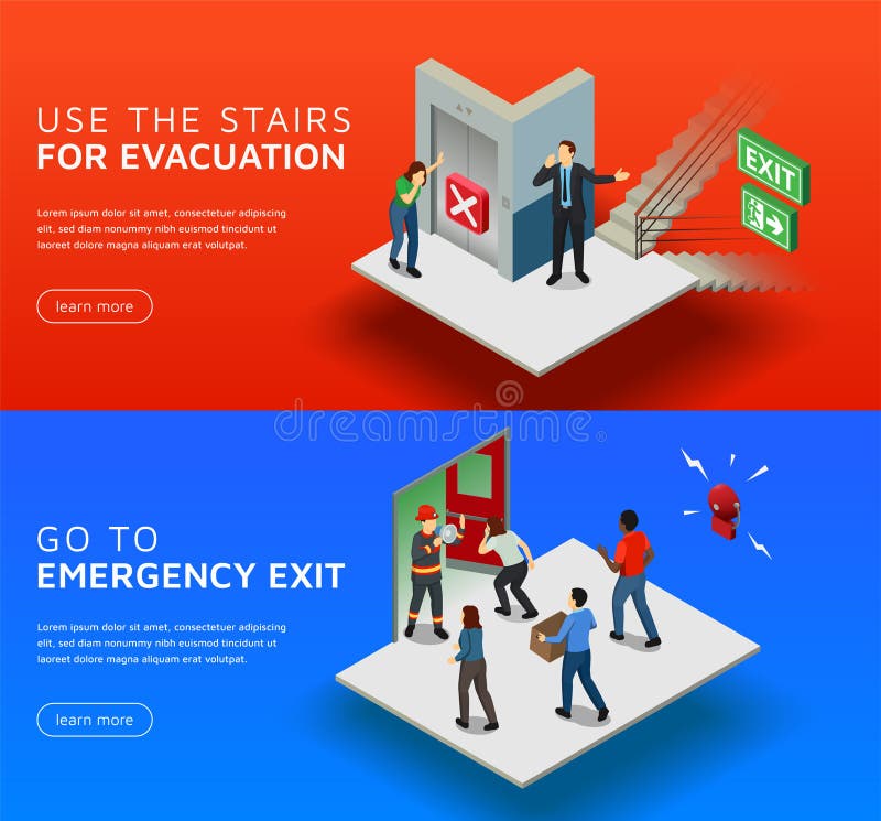 Isometric Evacuation Horizontal Banner Template Set Stock Illustration ...