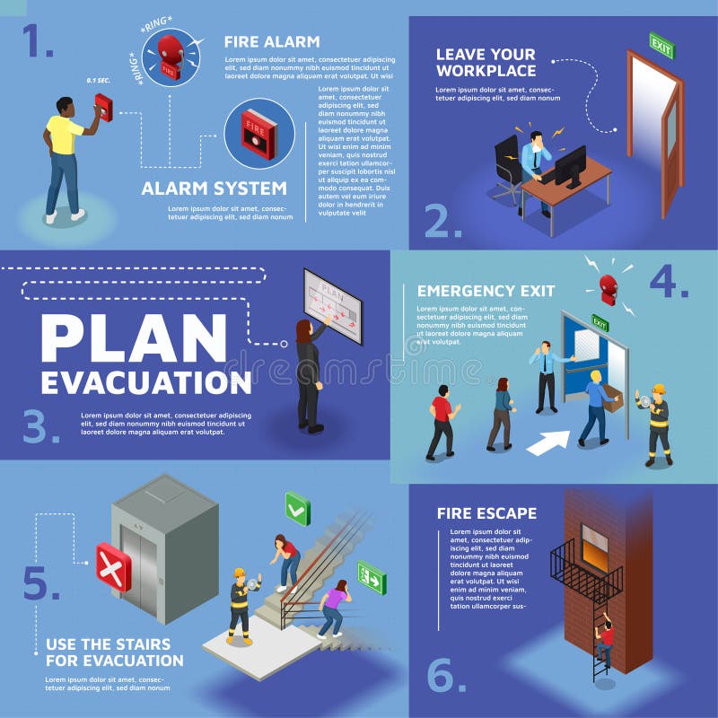 Isometric Evacuation Infographic Template Stock Illustration ...