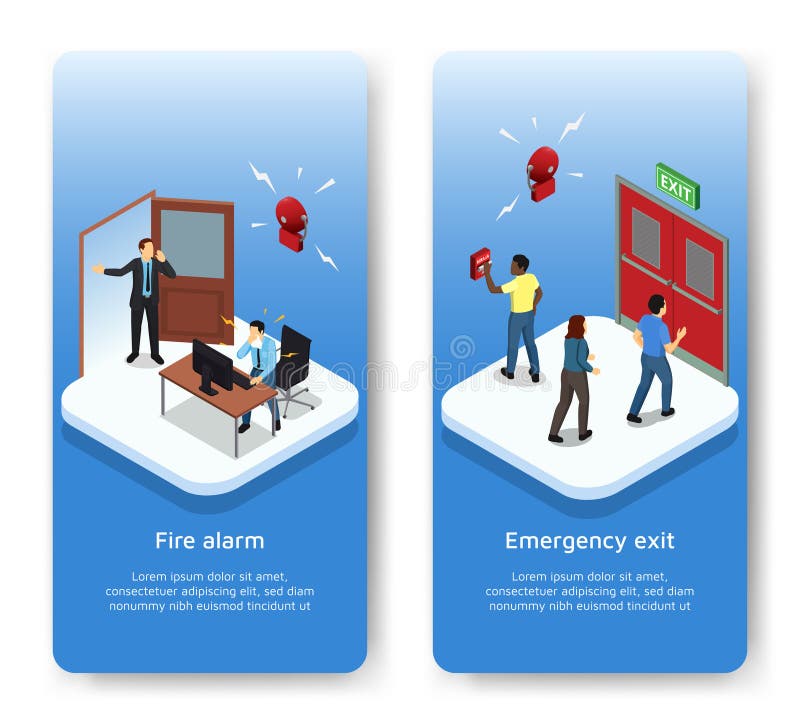 Isometric Evacuation Vertical Banner Template Set Stock Illustration ...