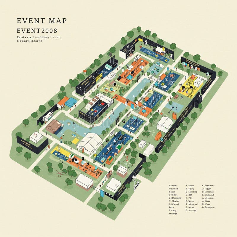 An Isometric Event Map Illustrates a Rectangular Venue with Multiple ...