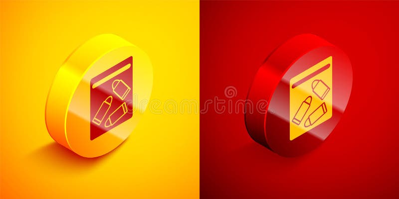 Isometric Evidence Bag and Bullet Icon Isolated on Orange and Red ...