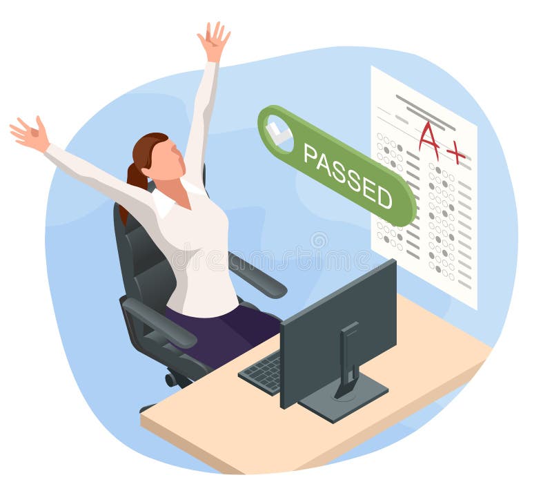 Isometric Exam Sheet with a Plus Grade, Flat Design. the Joy of a Good ...