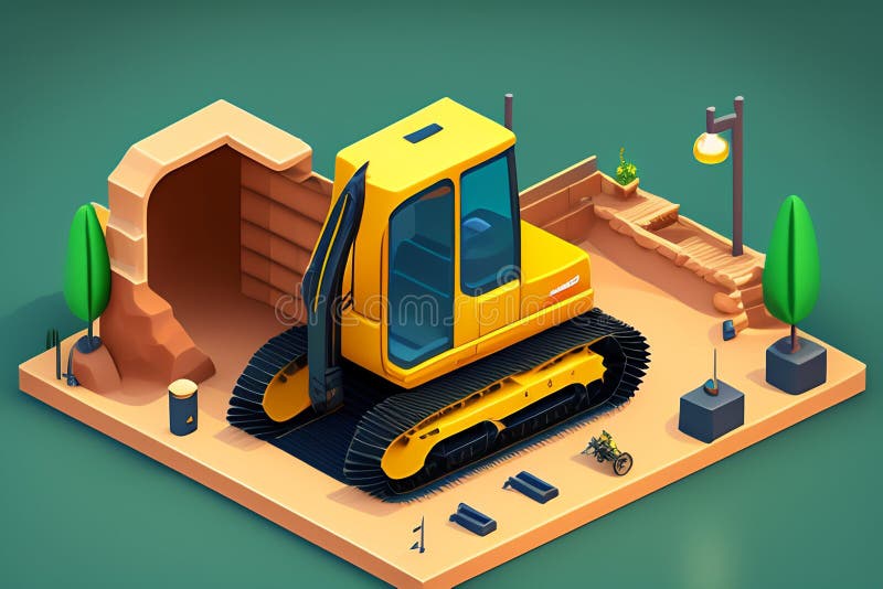 Isometric Excavator with Yellow Color Stock Illustration - Illustration ...