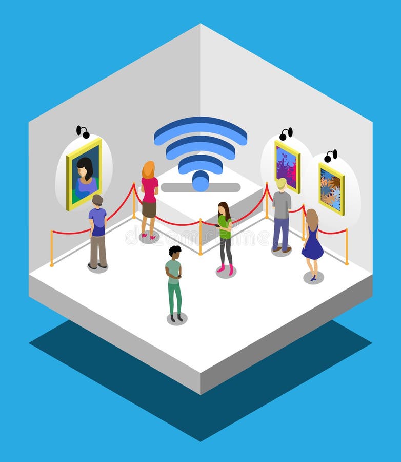 Isometric Exercise a Picture Gallery with People Wi Fi Stock ...