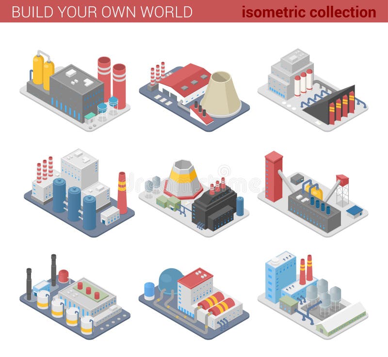 Isometric Factories Plants Flat Vector Illustrations Stock Vector ...