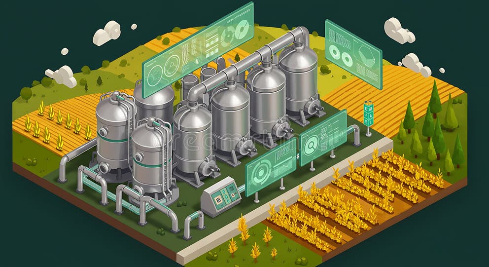 Isometric Factory in Farm Field Showing Data Visualization Technology ...