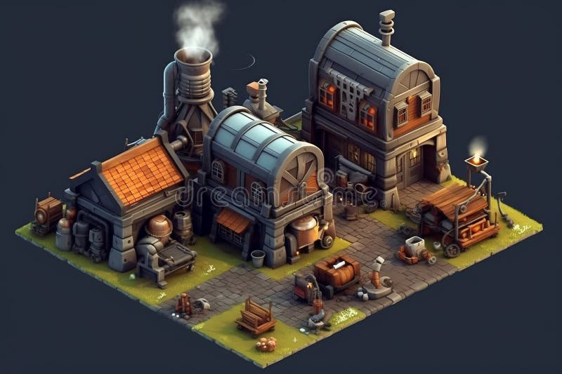 Isometric Factory for Game Asset. ,Generative Ai Stock Illustration ...