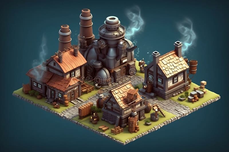 Isometric Factory for Game Asset. ,Generative Ai Stock Photo - Image of ...