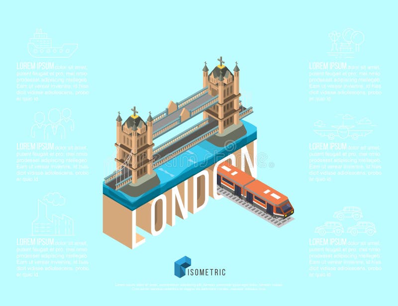 Isometric Famous Place in London Tower Bridge, Vector Illustration ...