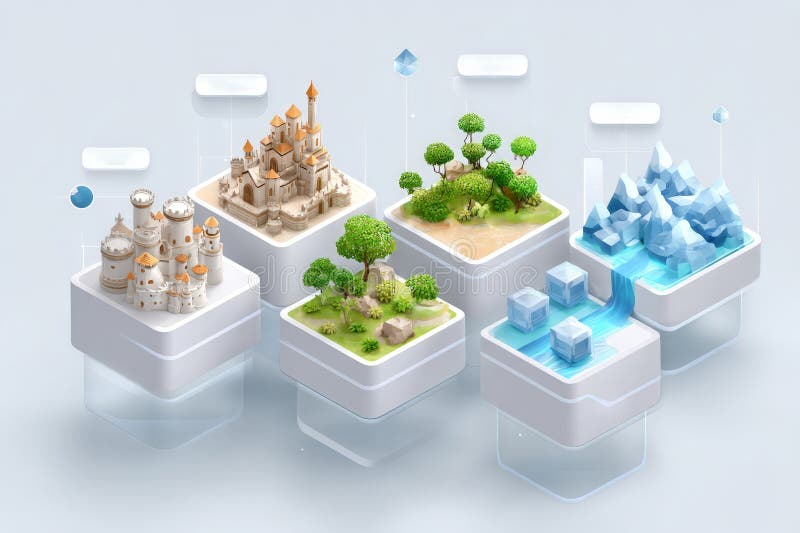 Isometric Fantasy Landscape with Castles, Forests, and Ice Mountains ...