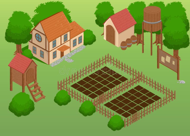 Isometric Farm. Elements for Game. Farm Elements Stock Illustration ...