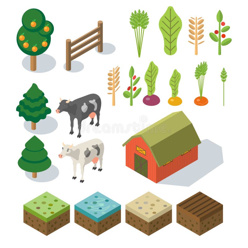 Isometric Farm in Village. Elements for Game: Sprites and Tile S Stock ...