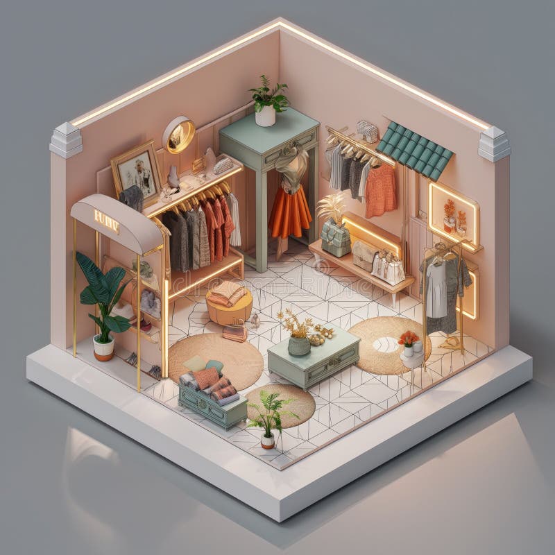 Isometric Fashion Store Interior Design Stock Illustration ...