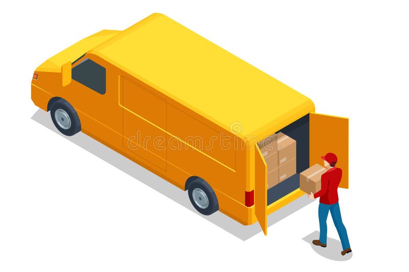 Isometric Fast Delivery Concept. Loading and Unloading from Warehouse ...
