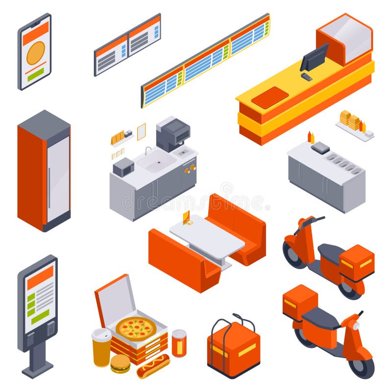 Isometric Fast Food Restaurant Original Elements Set Stock Illustration ...