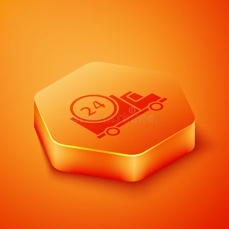 Isometric Fast Round the Clock Delivery by Car Icon Isolated on Orange ...