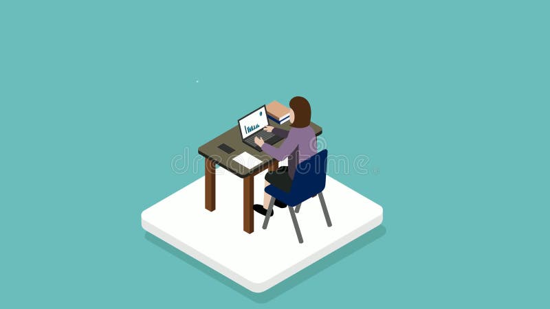 Isometric Female Worker Working with a Laptop Animation Video Stock ...