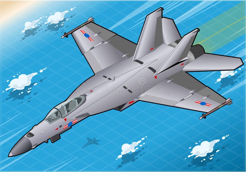 Isometric Fighter Bomber in Flight in Front View Stock Vector ...