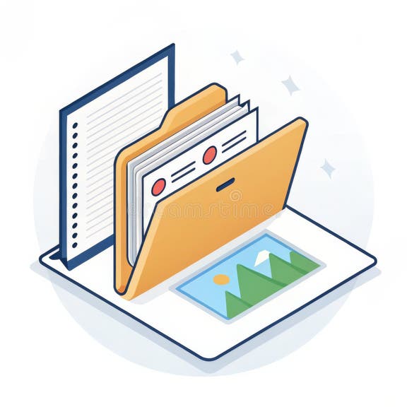 Isometric File Organization Documents, Image and Data, File Management ...