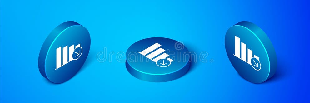 Isometric Financial Growth Decrease Icon Isolated on Blue Background ...