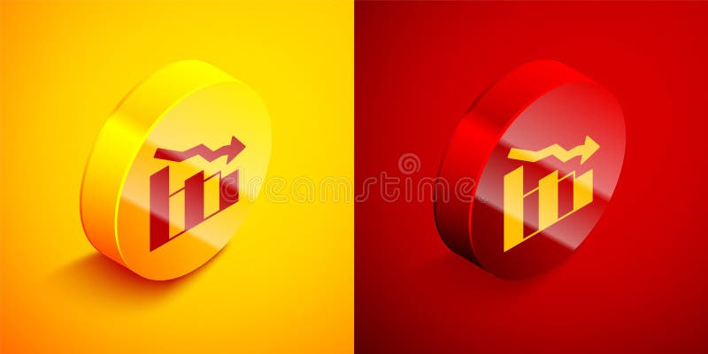 Isometric Financial Growth Decrease Icon Isolated on Orange and Red Background. Increasing ...