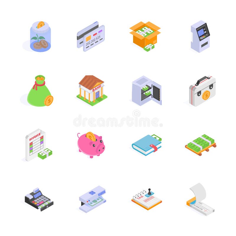 Isometric Financial Icons Set Stock Vector - Illustration of icons ...