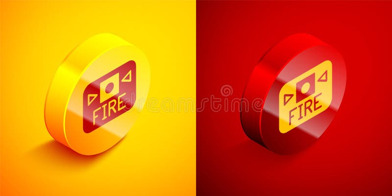 Isometric Fire Alarm System Icon Isolated on Orange and Red Background ...