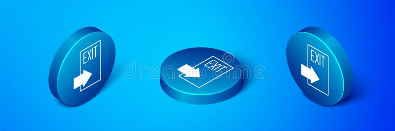 Isometric Fire Exit Icon Isolated on Blue Background. Fire Emergency ...