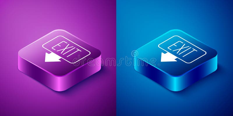 Isometric Fire Exit Icon Isolated on Blue and Purple Background. Fire ...