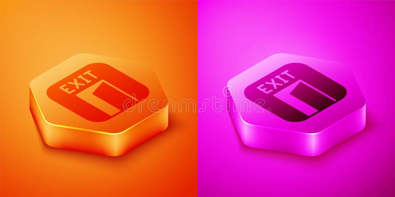 Isometric Fire Exit Icon Isolated on Orange and Pink Background. Fire ...