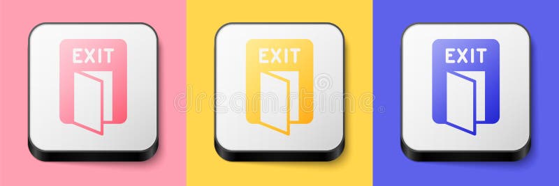Isometric Fire Exit Icon Isolated on Pink, Yellow and Blue Background ...