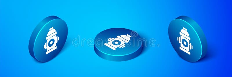Isometric Fire Hydrant Icon Isolated on Blue Background. Blue Circle ...