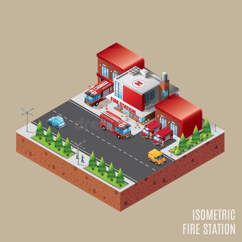 Isometric Fire Station. Vector Illustration Decorative Design Stock ...