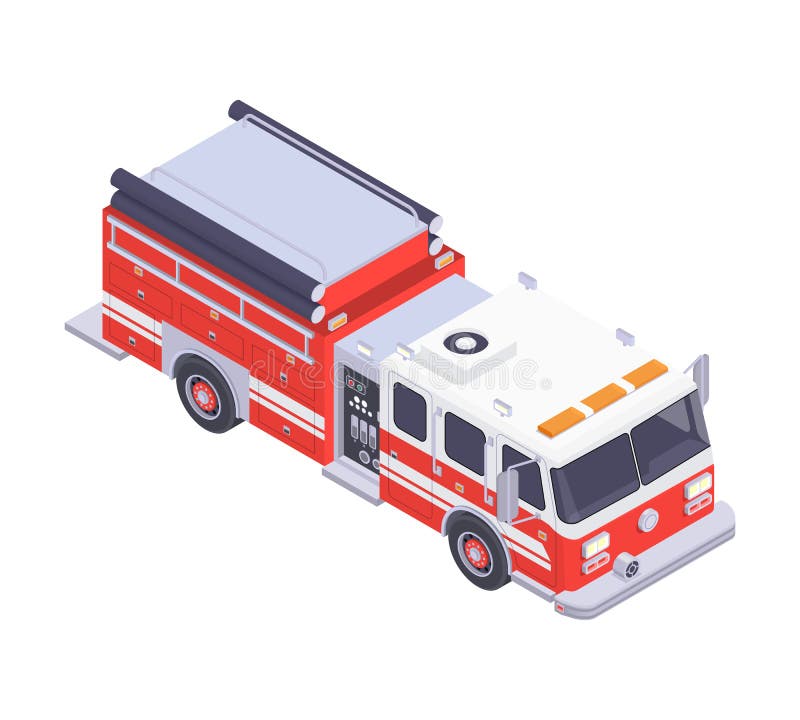 Isometric Fire Truck Composition Stock Vector - Illustration of danger ...