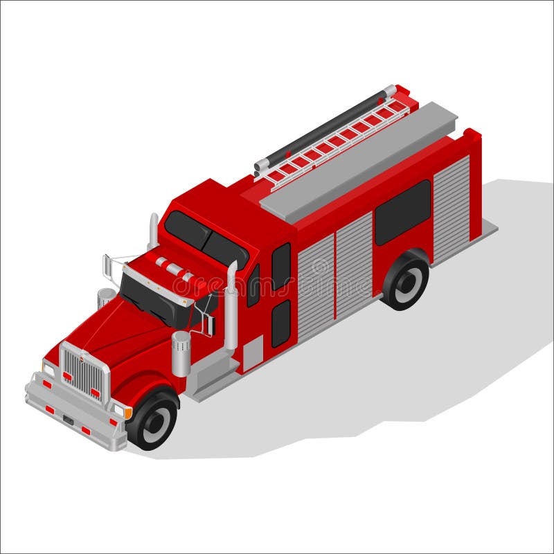 Isometric Fire Truck. stock vector. Illustration of equipment - 81372250