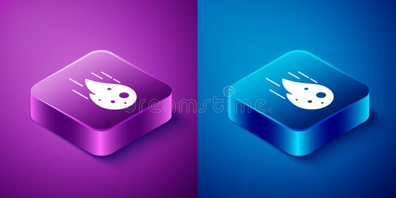 Isometric Fireball Icon Isolated on Blue and Purple Background. Square ...