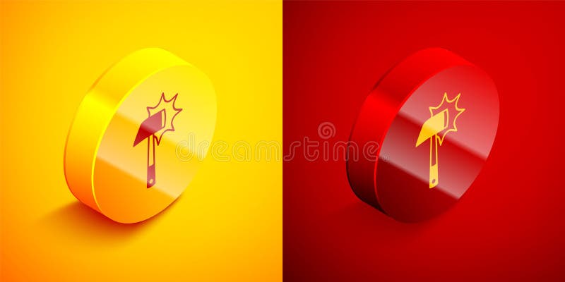 Isometric Firefighter Axe Icon Isolated on Orange and Red Background ...