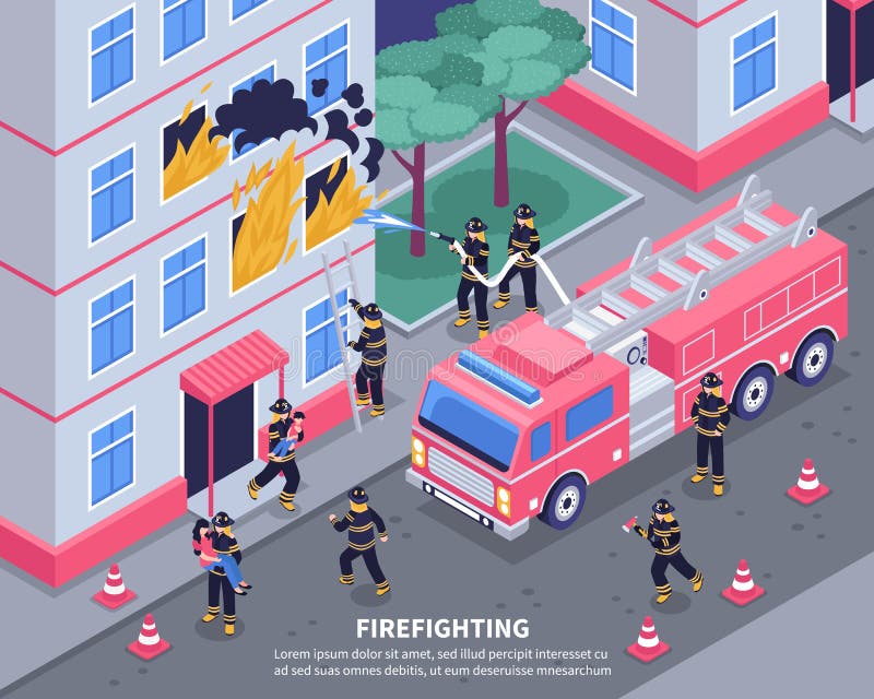 Isometric Firefighter Illustration Stock Vector - Illustration of ...