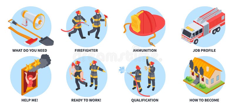 Isometric Firefighter Round Compositions Stock Vector - Illustration of ...