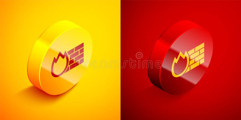 Isometric Firewall, Security Wall Icon Isolated on Orange and Red ...