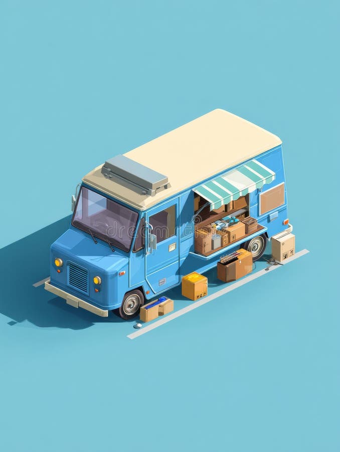 Isometric Fish Delivery Van Features Ample Packaging Space for Fresh ...