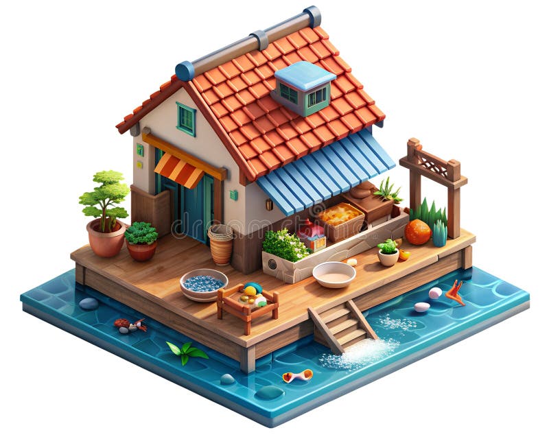 Isometric Fish Farm Producing Trout and Salmon Stock Image ...